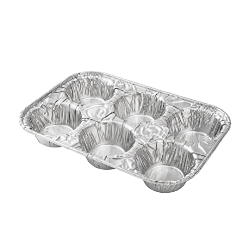 Restaurantware Pastry Tek 9.5 x 6.5 x 1.5 Inch Muffin Tins 25 Disposable Cupcake Pans - 6 Cavities Standard Size Silver Aluminum Baking Pans Durable For Baking Cupcakes Muffins or Mini Pies