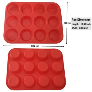 Silicone Muffin Pan 12 Cups, Amison Cupcake Baking Pan/Tray, Non-Stick Silicone Mold, Dishwasher - Microwave Safe (12 Cups, Red)