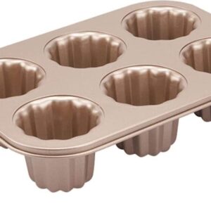 Kofebe Non-Stick Canele Mold Cake Pan, 6-Cavity Canele Baking Pan Muffin Bakeware Cupcake Pan for Oven Muffin Cake Mould