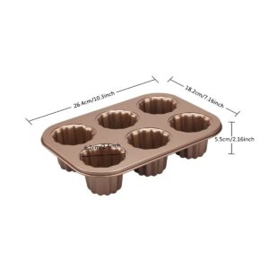 Kofebe Non-Stick Canele Mold Cake Pan, 6-Cavity Canele Baking Pan Muffin Bakeware Cupcake Pan for Oven Muffin Cake Mould