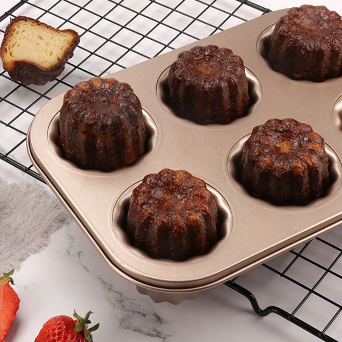 Kofebe Non-Stick Canele Mold Cake Pan, 6-Cavity Canele Baking Pan Muffin Bakeware Cupcake Pan for Oven Muffin Cake Mould