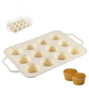 Antetek A-XINTONG Non-Stick Silicone Paper Cupcake Baking Tray with Ergonomic Grips, 12 Cups Stainless Steel Core Muffin Pan, Muffin Cake Mold