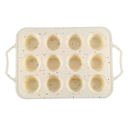 Antetek A-XINTONG Non-Stick Silicone Paper Cupcake Baking Tray with Ergonomic Grips, 12 Cups Stainless Steel Core Muffin Pan, Muffin Cake Mold