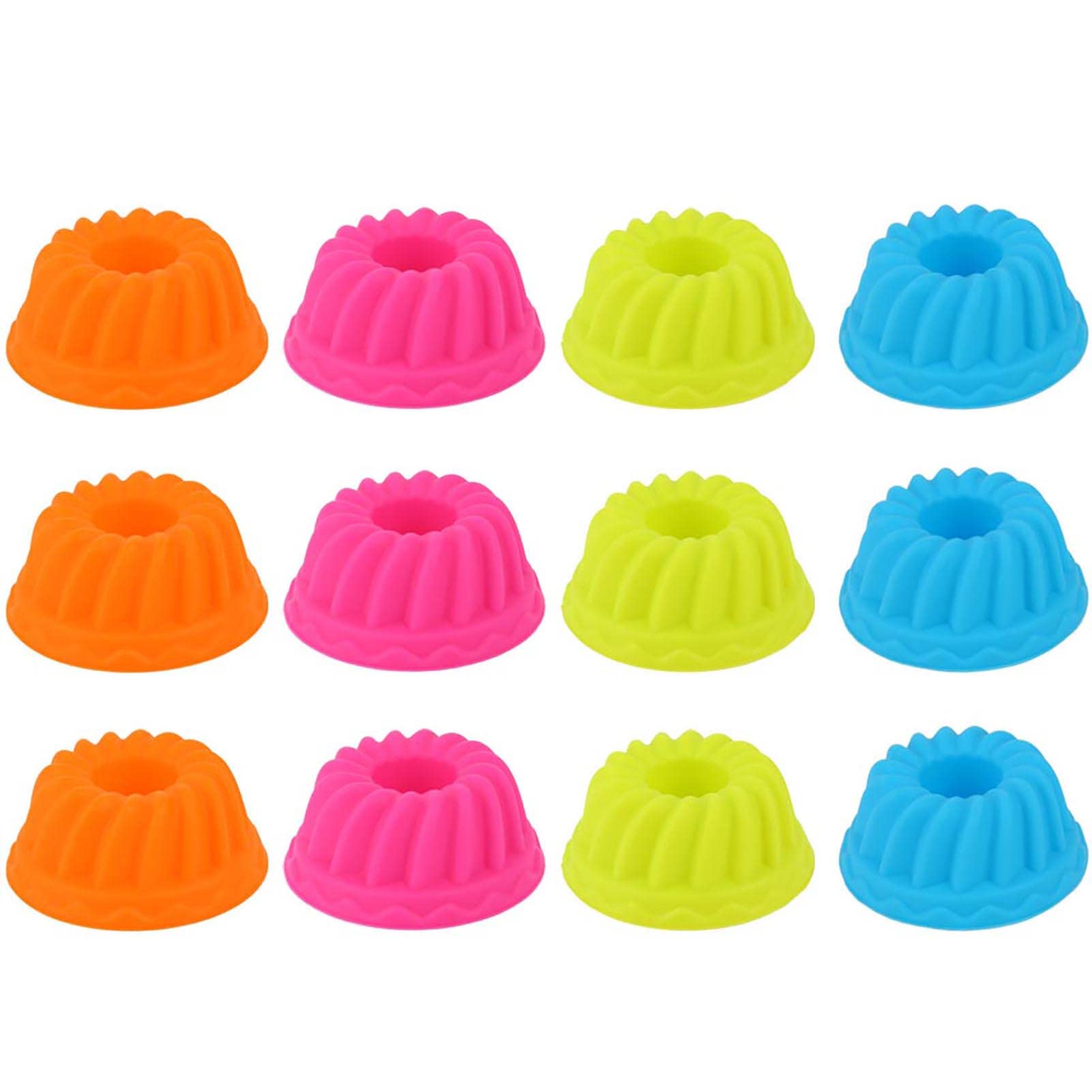 Hapivida Silicone Cupcake Molds, 12Pcs Mini Fluted Round Silicone Baking Mold Silicone Donut Pans, Non-stick Reusable Mini Pumpkin Silicone Cupcake Baking Cups