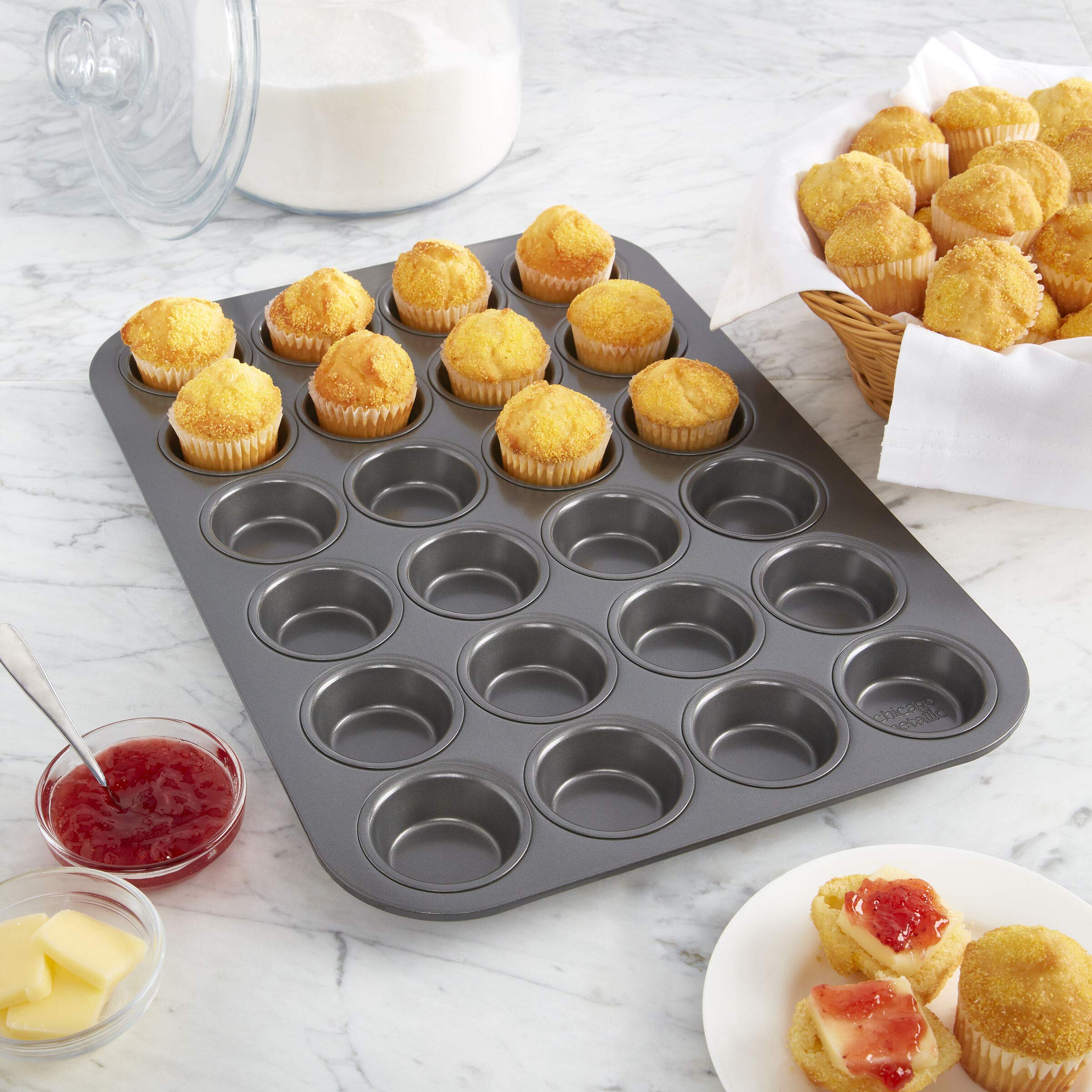 Chicago Metallic Pro Non-Stick Mini Muffin Pan, 24-Cup, Gray