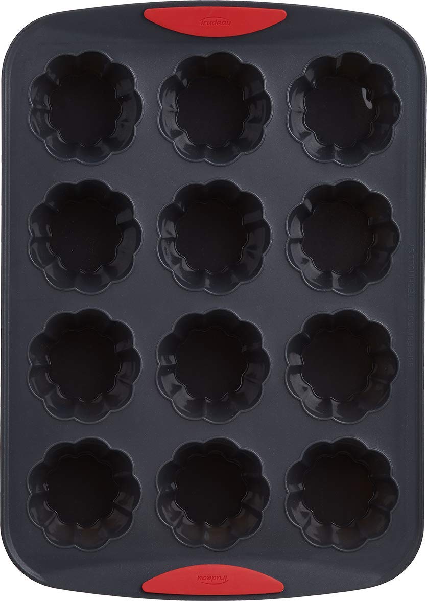 Trudeau Set of Two 12-Count Flower Muffin Silicone Pans, Red