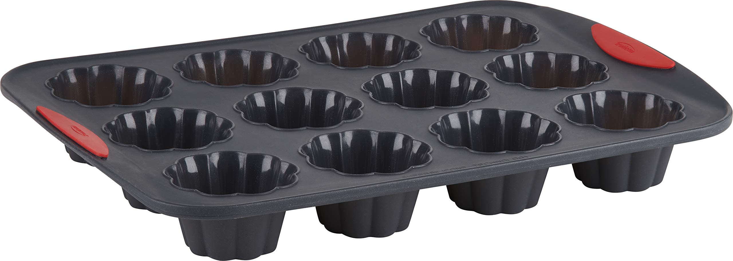 Trudeau Set of Two 12-Count Flower Muffin Silicone Pans, Red