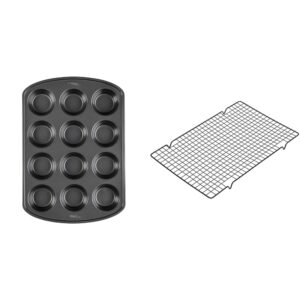 wilton perfect results premium non-stick bakeware cupcake pan (12-cup) and cooling rack