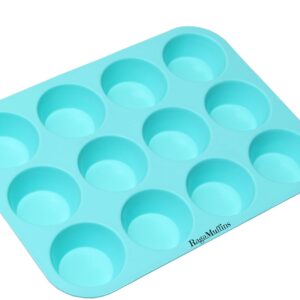 PDTXCLS HOMIEBUDS Silicone Baking Pan Cupcakes Muffins Mold 12 Cup 100% Non-Stick BPA Free Food Grade Silicone in Aqua- 1 pan by Ragamuffins