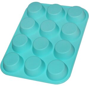 PDTXCLS HOMIEBUDS Silicone Baking Pan Cupcakes Muffins Mold 12 Cup 100% Non-Stick BPA Free Food Grade Silicone in Aqua- 1 pan by Ragamuffins