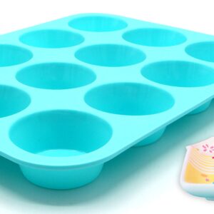 PDTXCLS HOMIEBUDS Silicone Baking Pan Cupcakes Muffins Mold 12 Cup 100% Non-Stick BPA Free Food Grade Silicone in Aqua- 1 pan by Ragamuffins