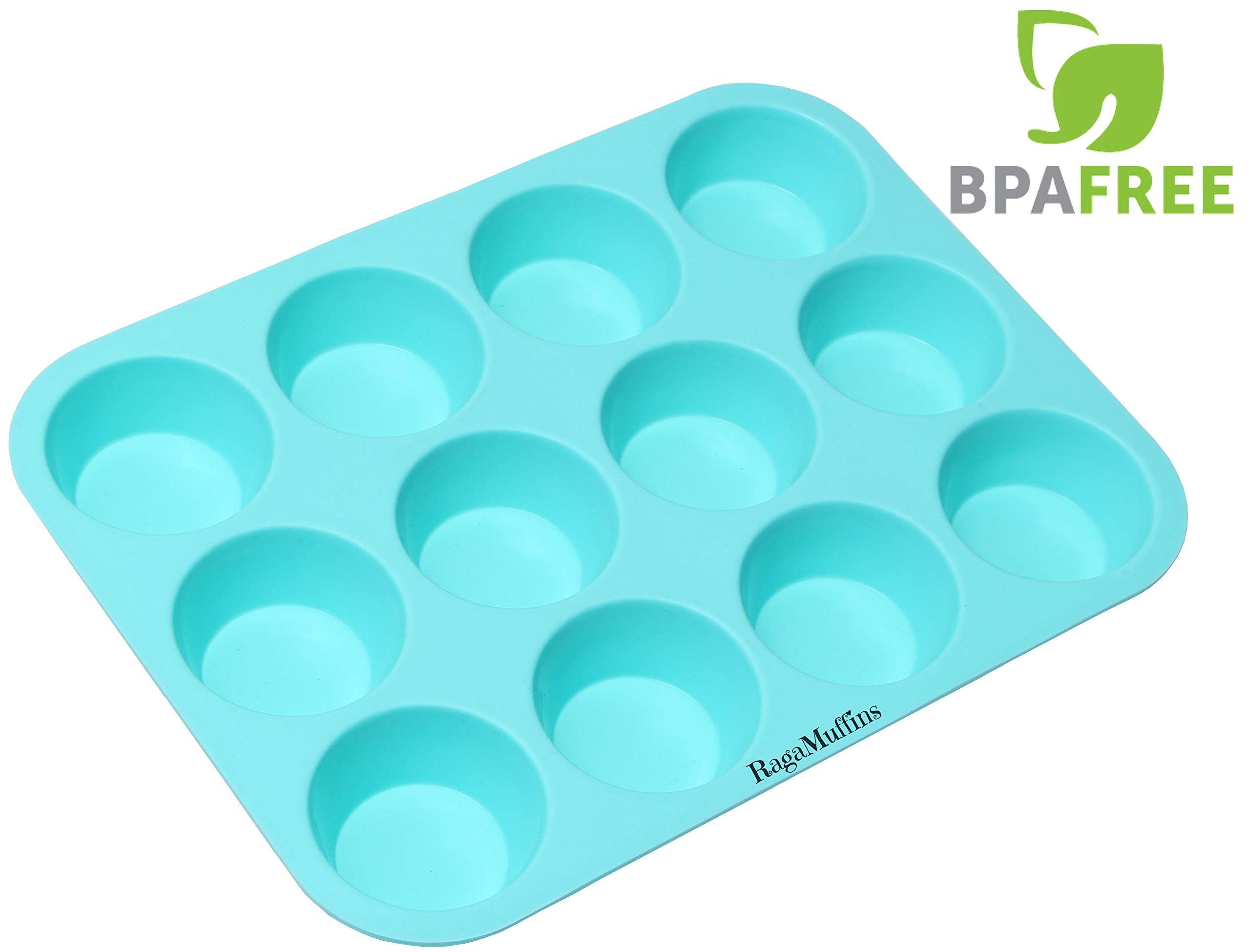 PDTXCLS HOMIEBUDS Silicone Baking Pan Cupcakes Muffins Mold 12 Cup 100% Non-Stick BPA Free Food Grade Silicone in Aqua- 1 pan by Ragamuffins