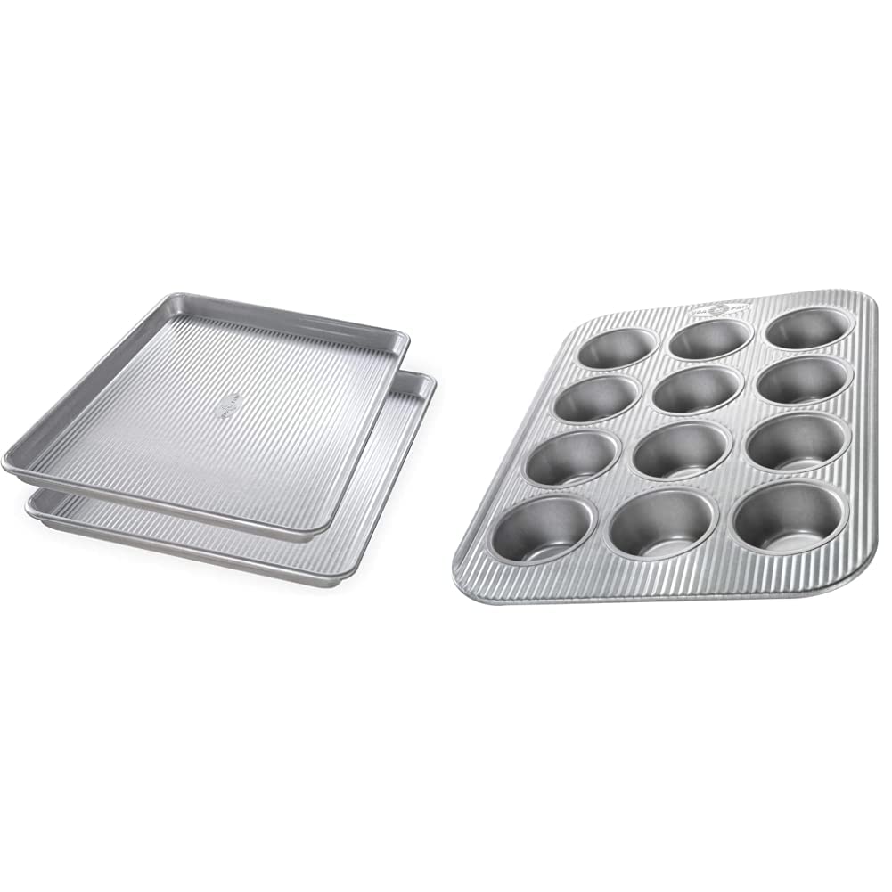 USA Pan Bakeware Half Sheet and Muffin Pan Set, Aluminized Steel