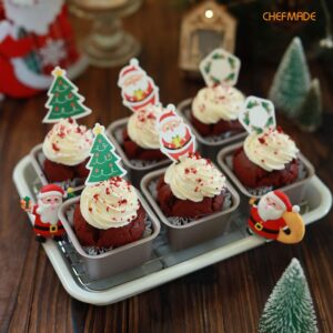 CHEFMADE Mini Brownie Cake Pan Set, 2.4-Inch 4Pcs Non-Stick Square Muffin Pan Blondie Bakeware for Oven and Instant Pot Baking (Champagne Gold)