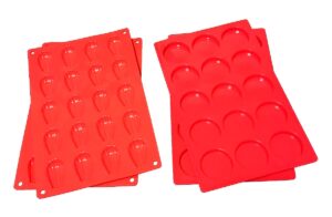 m. gastro kitchens 4 pcs set of 15 cavity mini muffin top (x2) and 20 cavity madeleine (x2) baking pan, brownies, keto cheese crisps, 2" diameter, 3/8" deep (red - muff-mad)