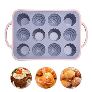 ikojing muffin pan silicone baking pan, muffin tin, 12-cavity cupcake chocolate silicone mold, non-stick baking cup, bpa free, dishwasher safe, 201 stainless steel inside, no deformation (pink)