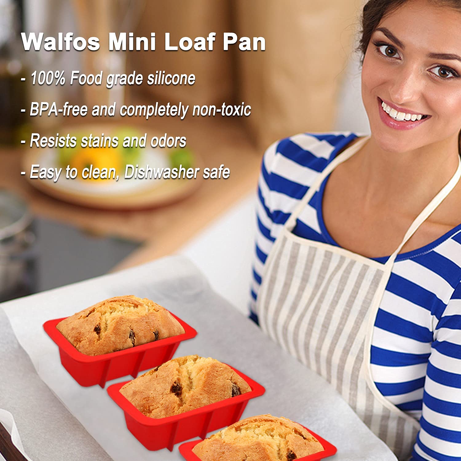 Walfos 6 Cup Jumbo Silicone Texas Muffin Pan + 4 Pieces Non-Stick Silicone Bread Loaf Pan Super Value Set.