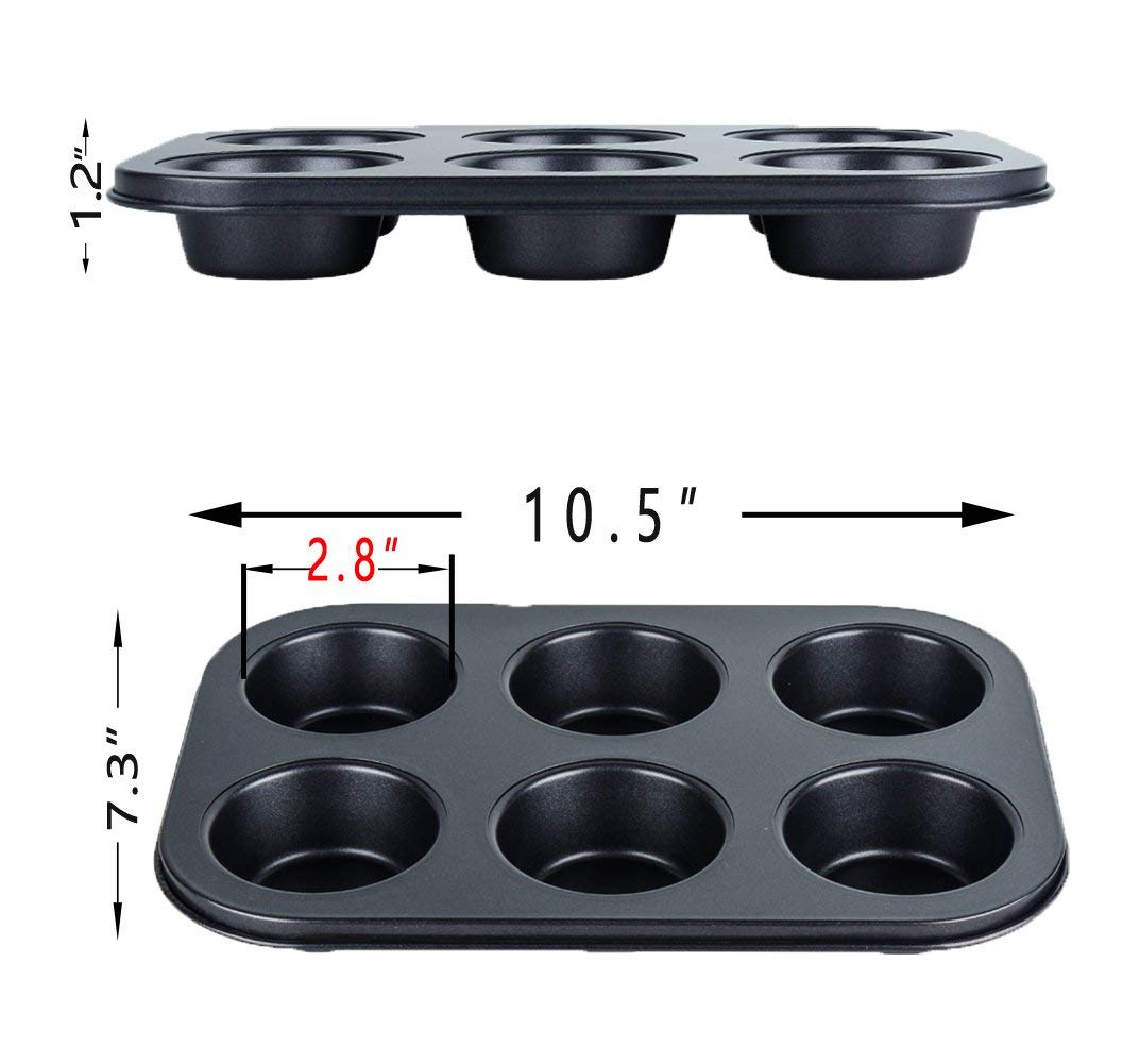 TWSCVC 6 Cup Muffin & Cupcake Pan, Nonstick Brownie Pan, Heavy Duty Carbon Steel Bake for Oven Baking -Gray