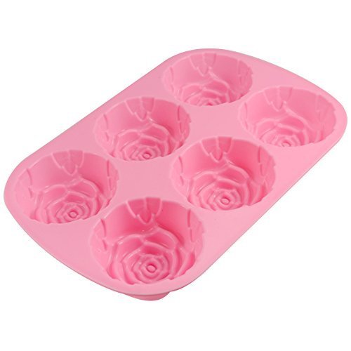 Allforhome 6 Rose Silicone Cup Cake Molds Cupcake Baking Molds Muffin Cups Pans Tools Soap making mold Handmade soap mould Candy making chocolate diy Mold