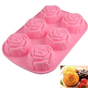 Allforhome 6 Rose Silicone Cup Cake Molds Cupcake Baking Molds Muffin Cups Pans Tools Soap making mold Handmade soap mould Candy making chocolate diy Mold