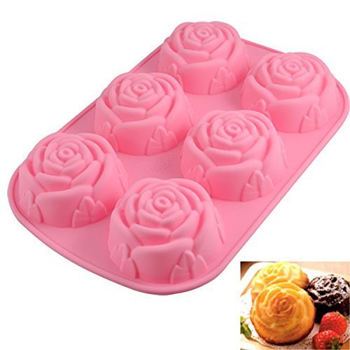 Allforhome 6 Rose Silicone Cup Cake Molds Cupcake Baking Molds Muffin Cups Pans Tools Soap making mold Handmade soap mould Candy making chocolate diy Mold