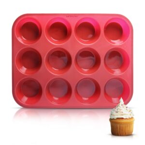 lof kitchen 12 cups silicone muffin pan - 100% food grade silicone muffin pan 12 - cupcake pan - non-stick - bpa-free silicone muffin tin