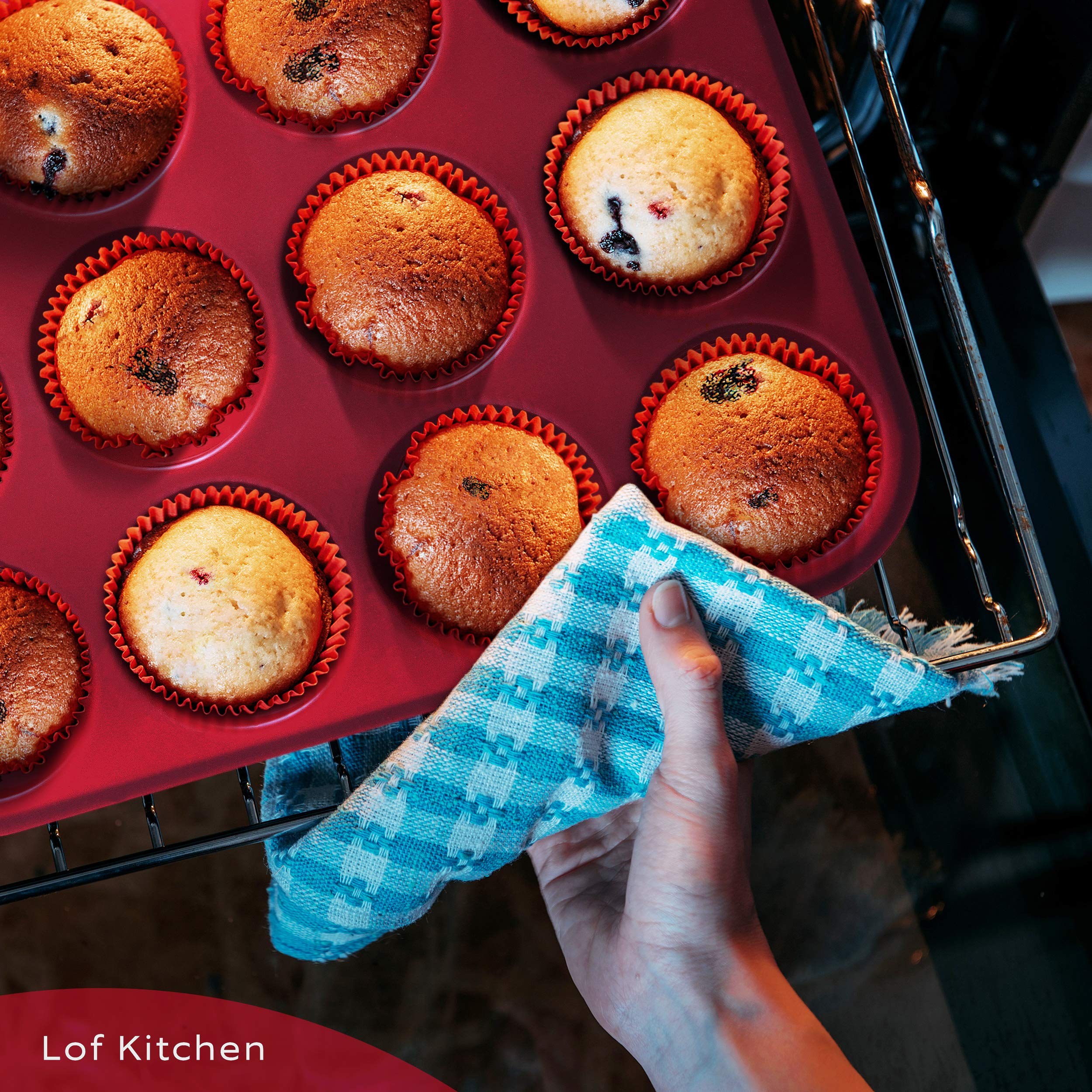 Lof Kitchen 12 Cups Silicone Muffin Pan - 100% Food Grade Silicone Muffin Pan 12 - Cupcake Pan - Non-Stick - BPA-Free Silicone Muffin Tin