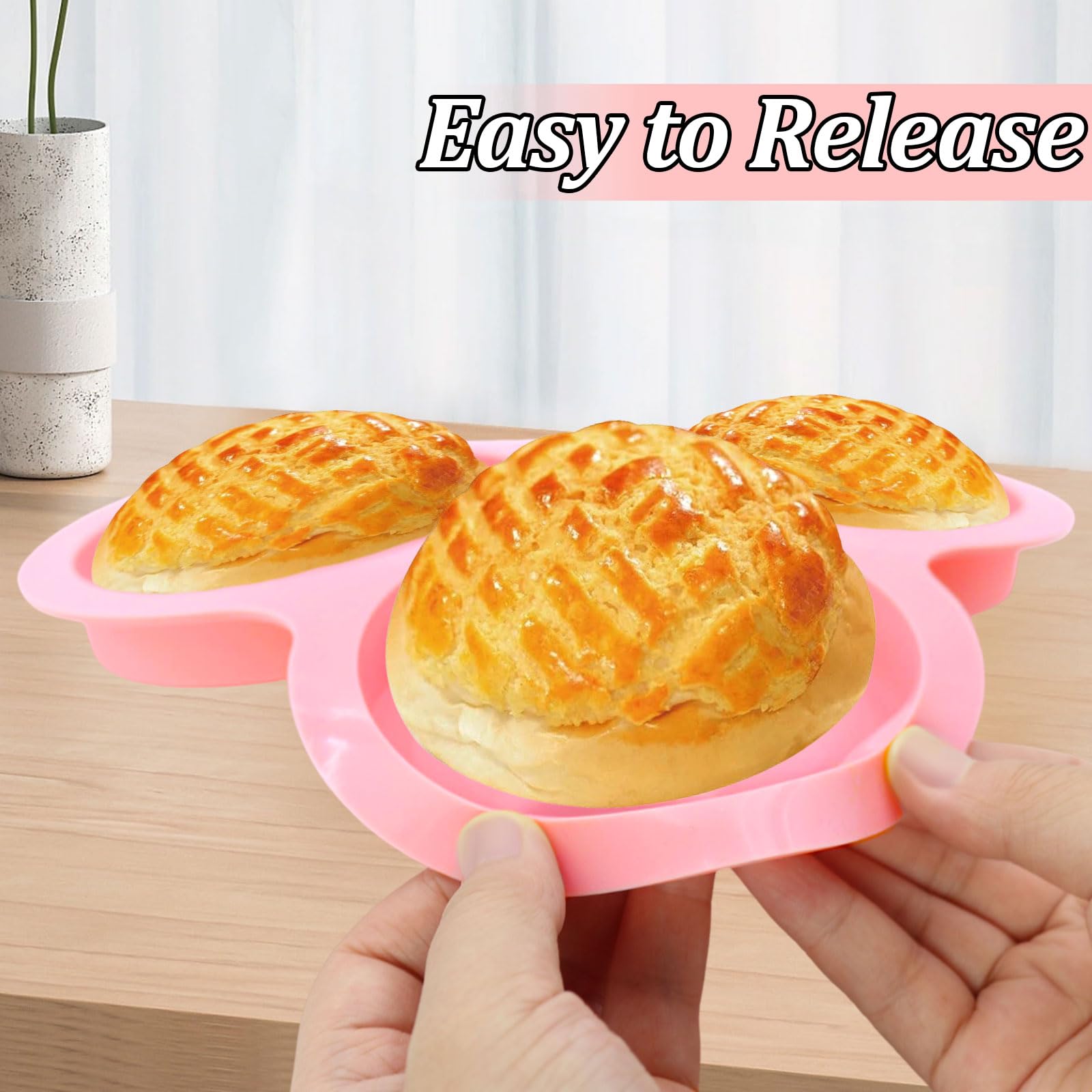 Dexspoeny Muffin Top Pans for Baking Hamburger Bun Pan, 2PCS Silicone Muffin Molds Muffin Pan Fryer Egg Mold Reusable 3 Cavity Silicone Muffin Pans for Baking 6 Cup Non-Stick Baking Pan