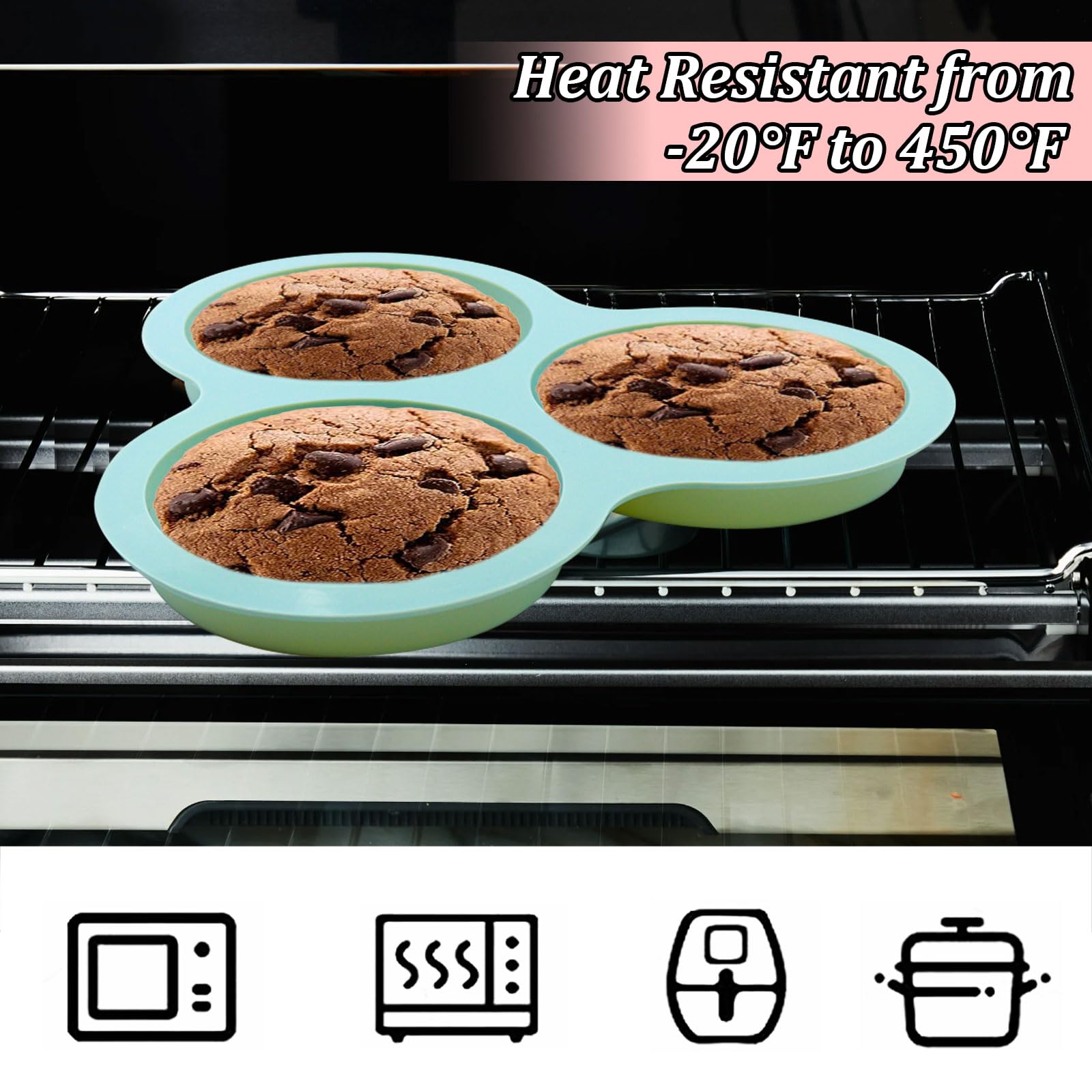 Dexspoeny Muffin Top Pans for Baking Hamburger Bun Pan, 2PCS Silicone Muffin Molds Muffin Pan Fryer Egg Mold Reusable 3 Cavity Silicone Muffin Pans for Baking 6 Cup Non-Stick Baking Pan