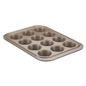 Anolon 12-Cup Steel Muffin Pan, Onyx/Umber