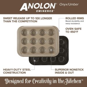 Anolon 12-Cup Steel Muffin Pan, Onyx/Umber