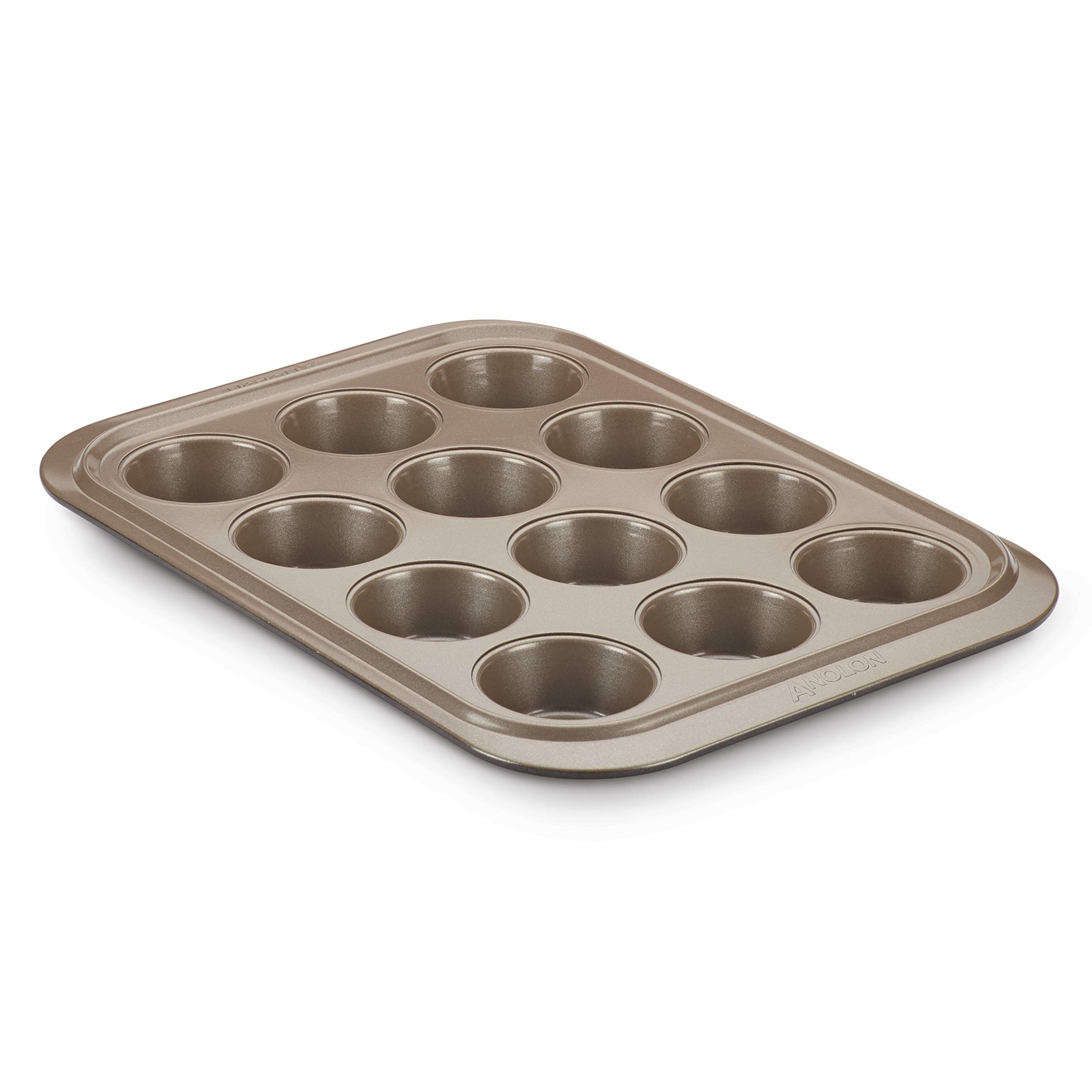 Anolon 12-Cup Steel Muffin Pan, Onyx/Umber