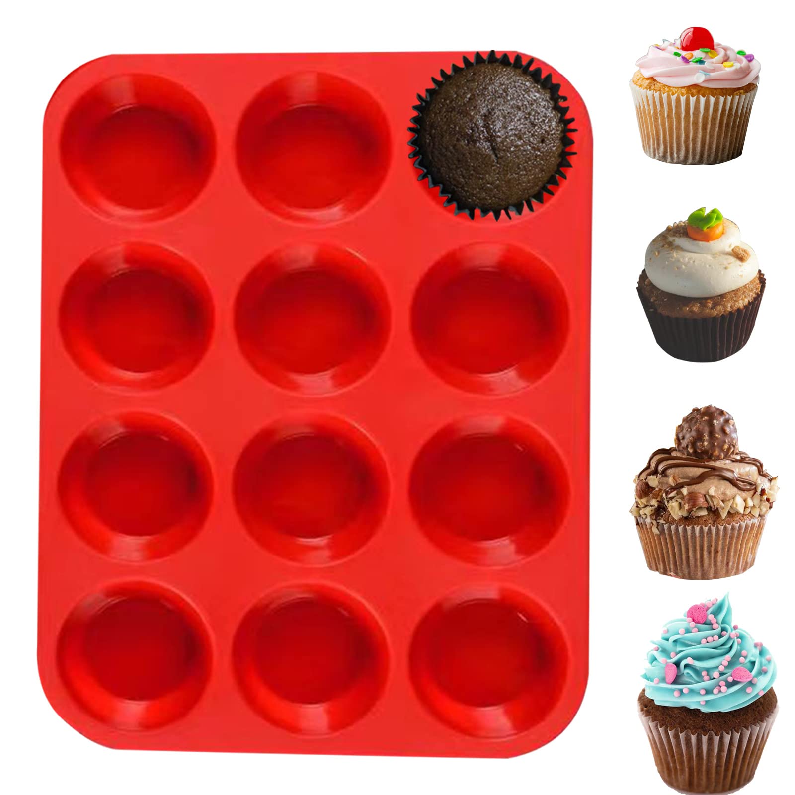 HLCM muffin pan, silicone muffin mold reusable, cupcake pans 12 regular size, perfect for muffins, cupcakes, cheesecakes, mini pancakes. (1PCS)