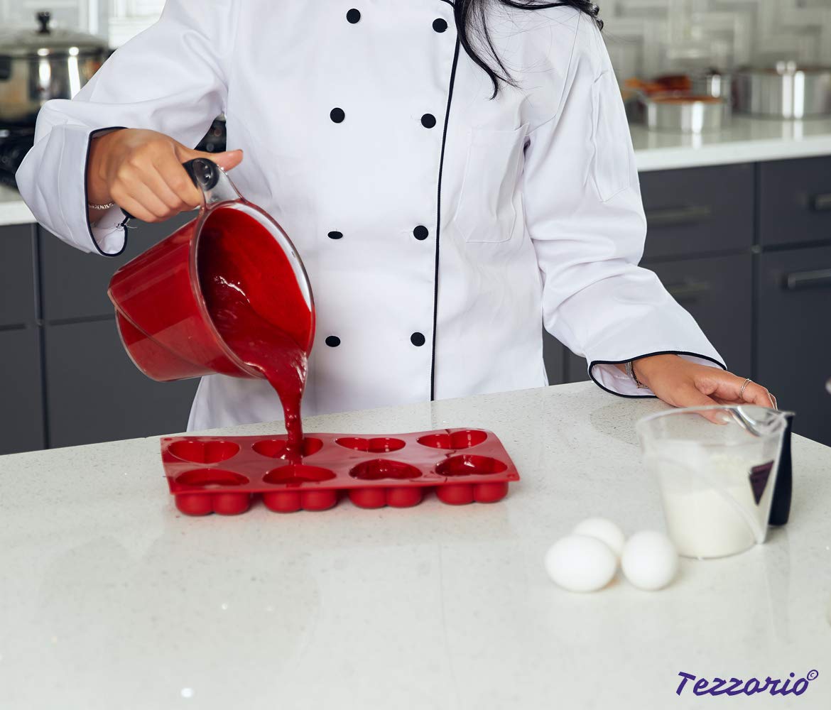 Tezzorio 8-Cavity Mini Heart Silicone Baking Mold, BPA Free, Non-Stick Baking Molds/Cake Pans