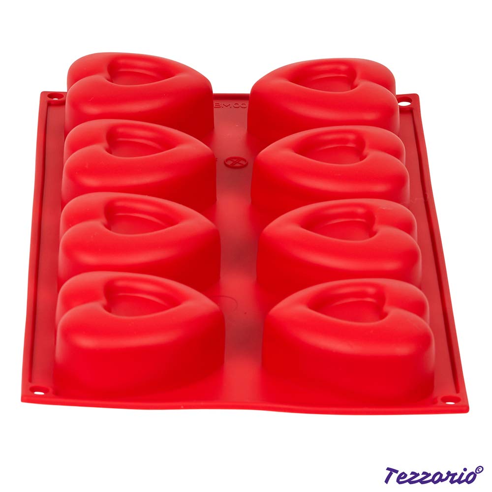 Tezzorio 8-Cavity Mini Heart Silicone Baking Mold, BPA Free, Non-Stick Baking Molds/Cake Pans