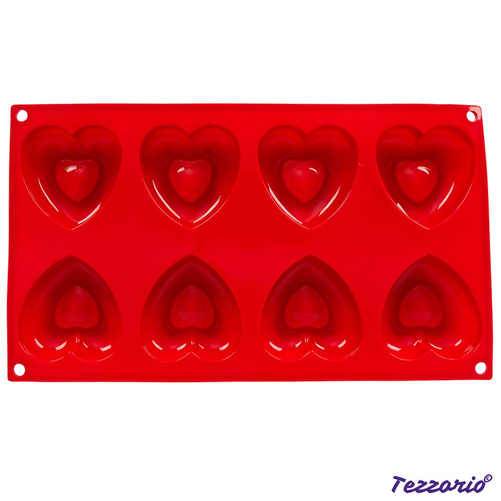 Tezzorio 8-Cavity Mini Heart Silicone Baking Mold, BPA Free, Non-Stick Baking Molds/Cake Pans