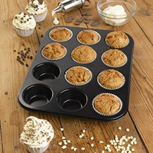 Tala Performance, 12 Cup Mini Bun Tin, Professional Gauge Carbon Steel with Whitford Eclipse Non-Stick Coating, Cupcake Pan and Tray