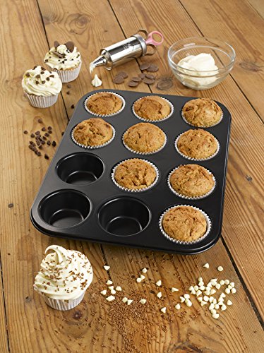 Tala Performance, 12 Cup Mini Bun Tin, Professional Gauge Carbon Steel with Whitford Eclipse Non-Stick Coating, Cupcake Pan and Tray