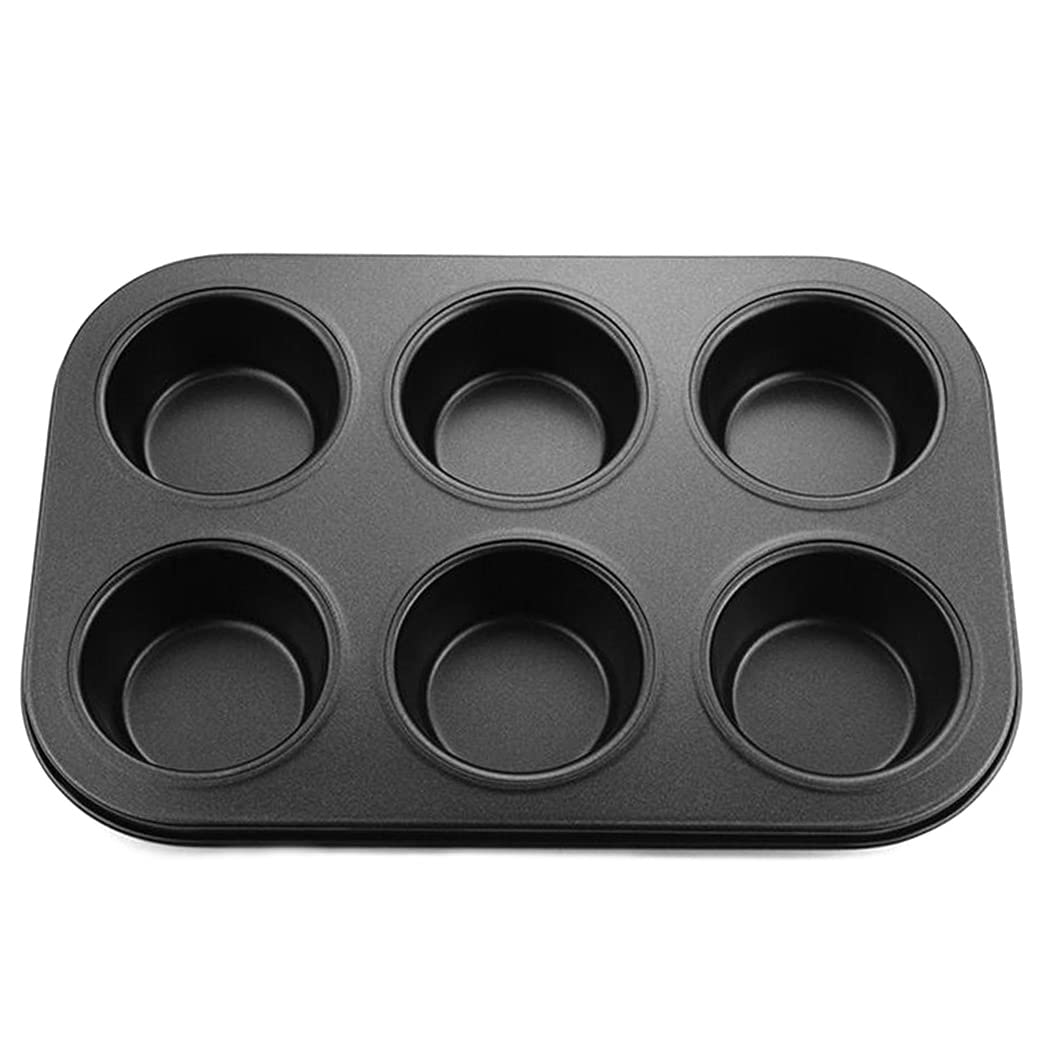 Hoshen Cake Pan, Oven 6 Cup Cake Muffin Cup Baking Pan, Carbon Steel Muffin Pan FDA Nonstick Coated Safe, Cake Pan Easy Clean (Black, 1 Piece)