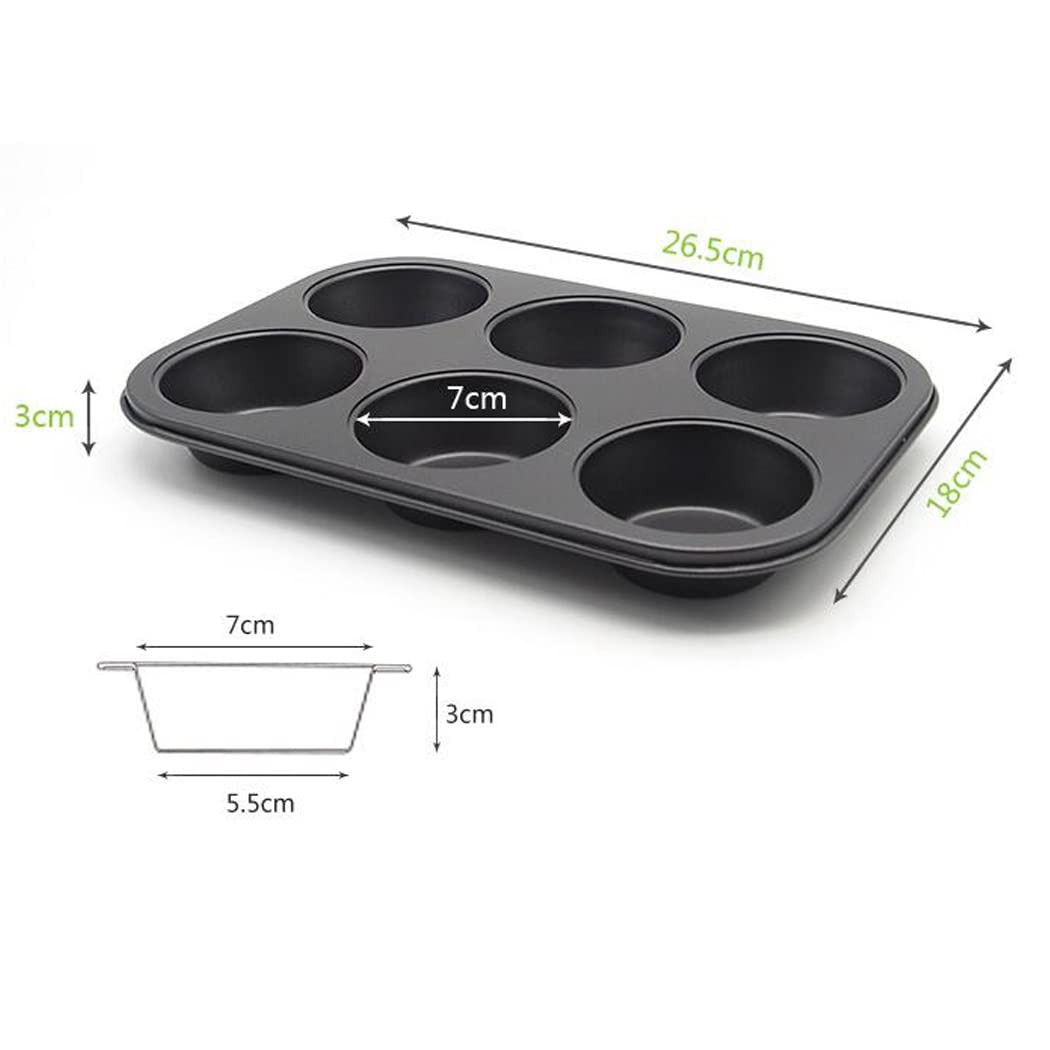 Hoshen Cake Pan, Oven 6 Cup Cake Muffin Cup Baking Pan, Carbon Steel Muffin Pan FDA Nonstick Coated Safe, Cake Pan Easy Clean (Black, 1 Piece)