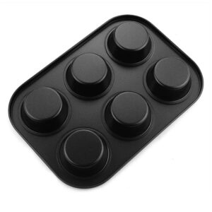 Hoshen Cake Pan, Oven 6 Cup Cake Muffin Cup Baking Pan, Carbon Steel Muffin Pan FDA Nonstick Coated Safe, Cake Pan Easy Clean (Black, 1 Piece)