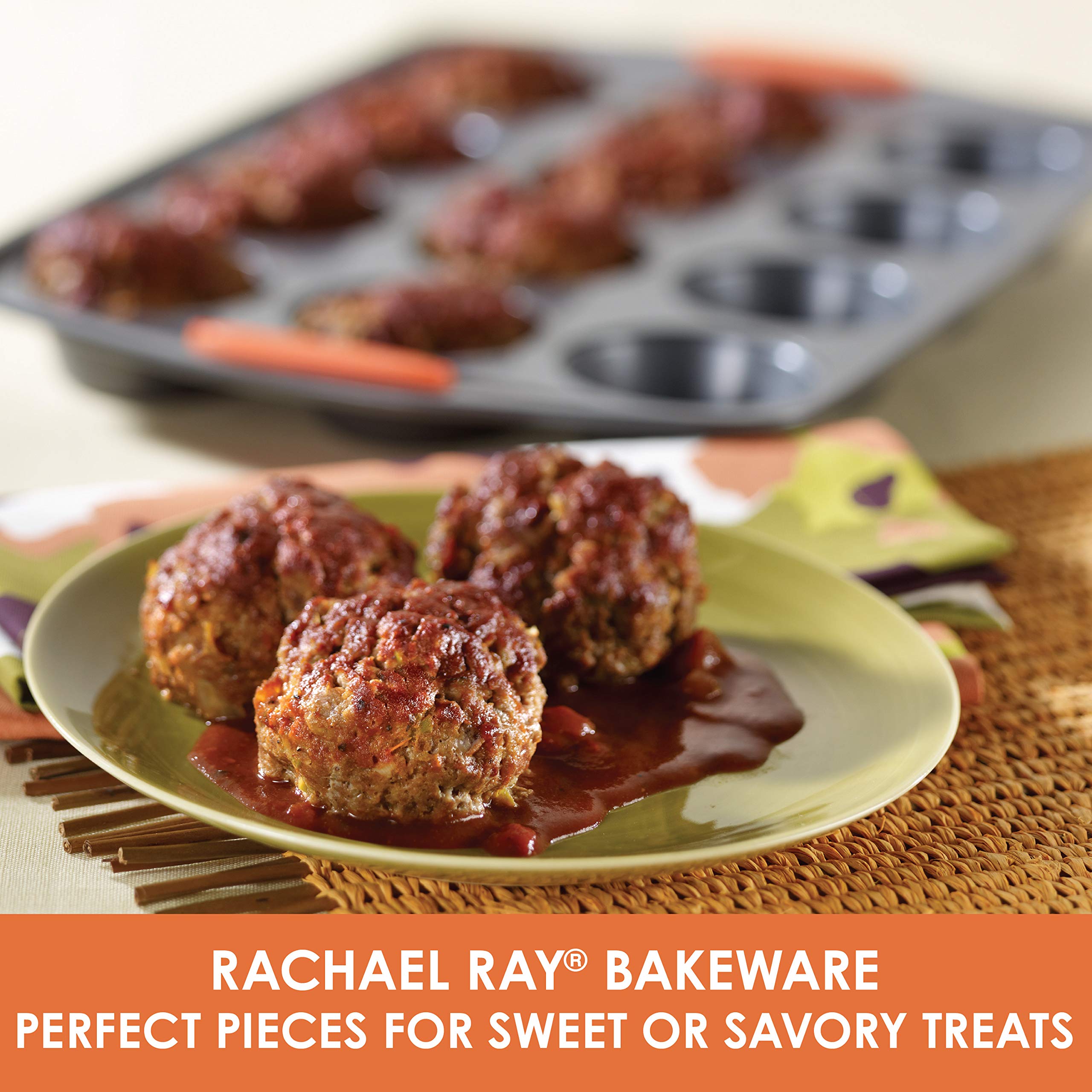 Rachael Ray Nonstick Bakeware Set with Grips - 5 Piece and 12 Cup Muffin Tin