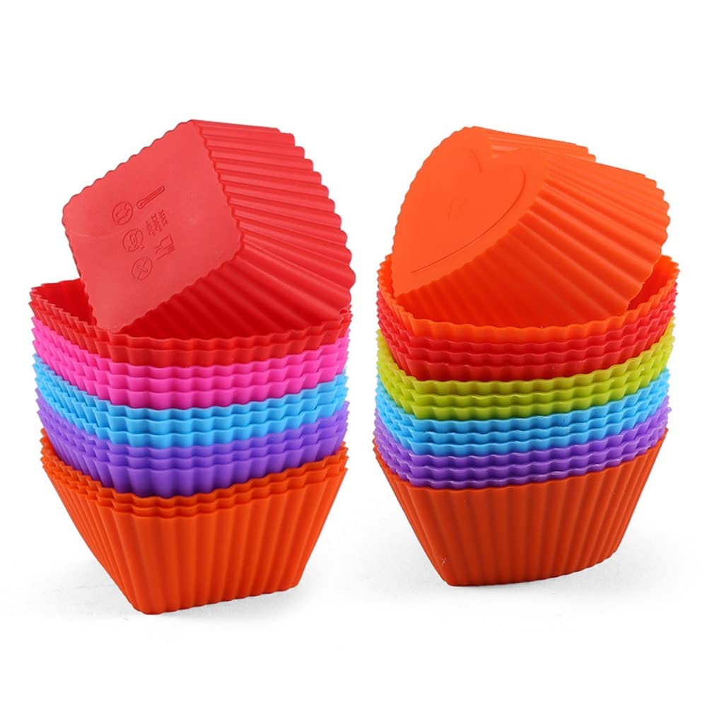 A-XINTONG Muffin Baking Cups Pack of 30 Reusable Square&Heart Shape Silicone Cupcake Molds 2.75x2.75x1.18 inch Mini Nonstick Cupcake Liners Truffle Chocolate Candy Molds Set DIY Cake Tools