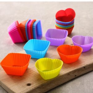 A-XINTONG Muffin Baking Cups Pack of 30 Reusable Square&Heart Shape Silicone Cupcake Molds 2.75x2.75x1.18 inch Mini Nonstick Cupcake Liners Truffle Chocolate Candy Molds Set DIY Cake Tools