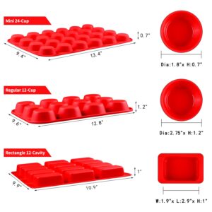 FUNBAKY Silicone Muffin Pan Including Mini 24 Cup, Regular 12 Cups Muffin Pan & 12 Cavities Mini Loaf Pan 100% Food Grade Silicone Molds, Non-Stick BPA Free Cupcake Pan Egg Bites