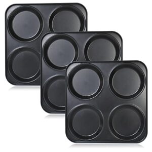 kefyixc muffin top pan yorkshire pudding non-stick plate 4 cups muffin tray, non-stick coating cupcake & mini muffin pan, bread pan - black