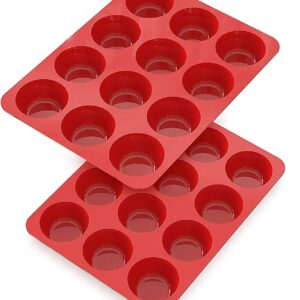 2 Set of Silicone Muffin Pan - Non Stick 12 Cups Food Grade Cupcake Pan, Great for Making Muffin Cakes, Tart, Bread -2 Pcs