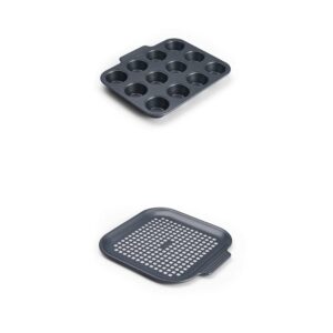 instant vortex official nonstick mini muffin pan, gray and instant vortex official nonstick perforated pizza pan, gray