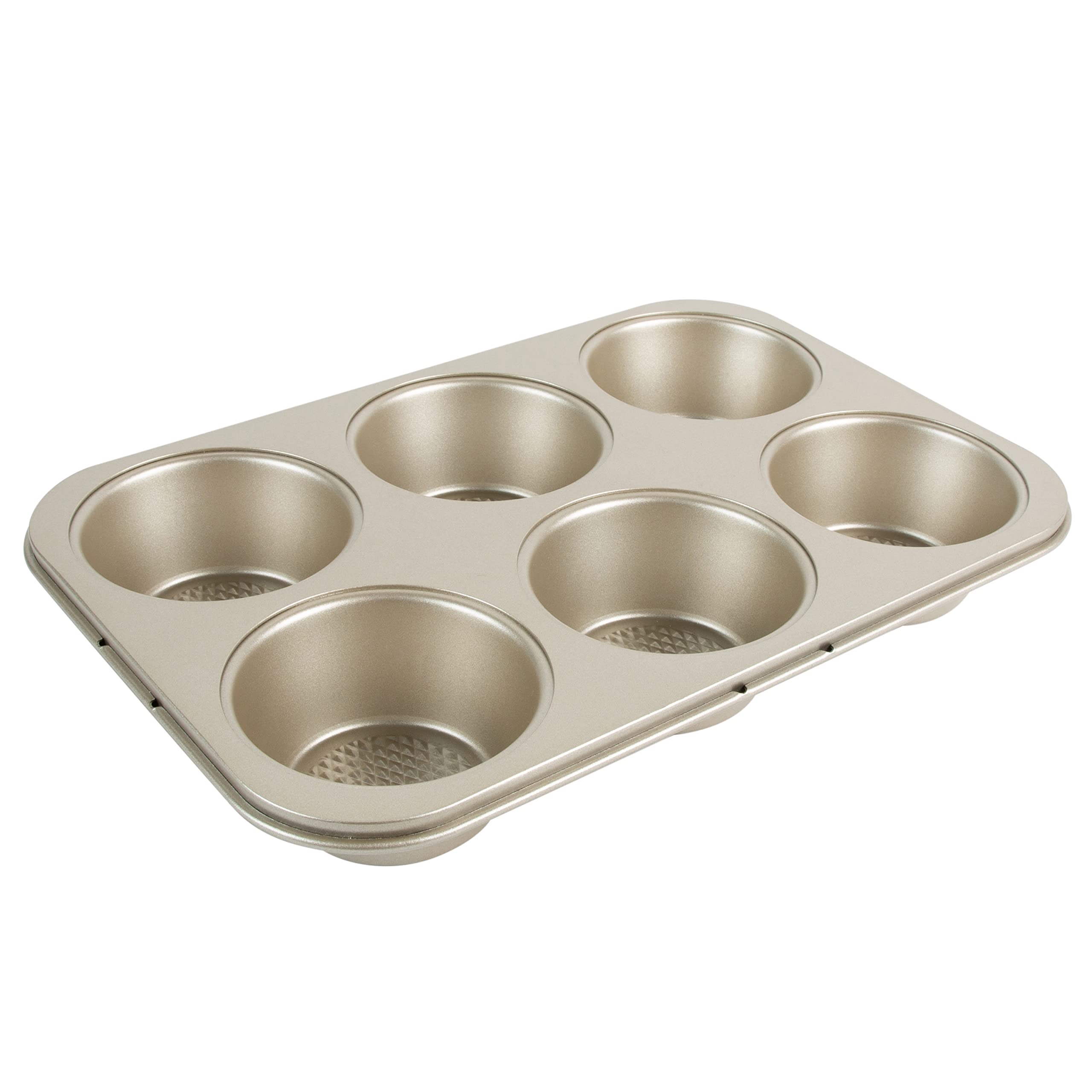 Kitchen Details Pro Series 6 Cup Muffin Pan with Diamond Base | Dimensions: 12.6” x 8.5” x 1.6” | Non-Stick | Kitchen Accessories | Durable | Easy to Clean | Gold