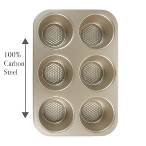 Kitchen Details Pro Series 6 Cup Muffin Pan with Diamond Base | Dimensions: 12.6” x 8.5” x 1.6” | Non-Stick | Kitchen Accessories | Durable | Easy to Clean | Gold